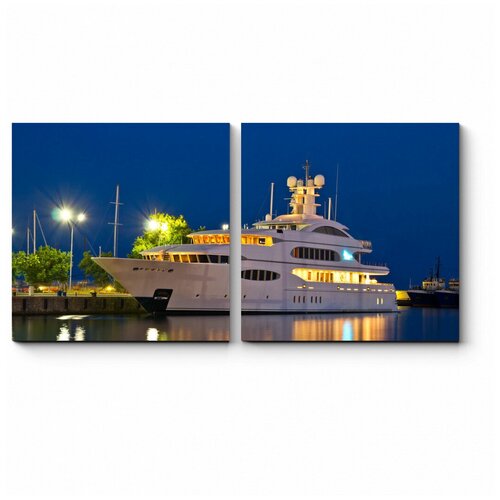 Модульная картина Красавица-яхта в ночном порту 80x40