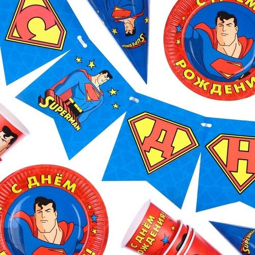 Набор бумажной посуды на 6 персон"С Днем Рождения", Супергерои