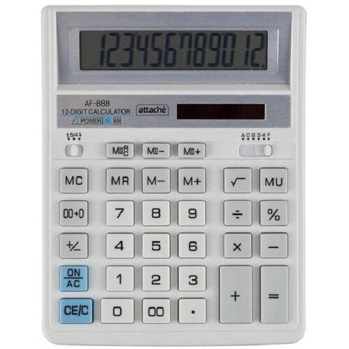 Калькулятор настольный полн/Р Attache AF-888,12р, дв. пит,204x158мм, белый, 1 шт.