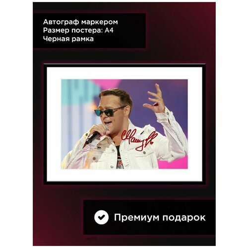 Постер в раме с автографом Юрий Шатунов, Ласковый Май, А4, черная рама