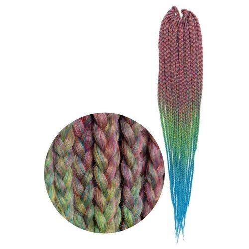 Queen Fair пряди из искусственных волос SIM-BRAIDS афрокосы трехцветные, зеленый/розовый/голубой FR-24