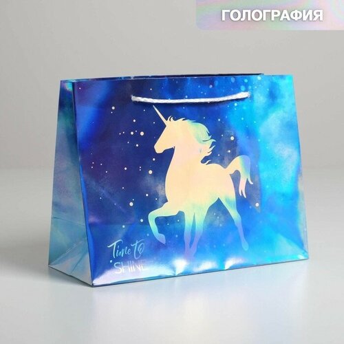 Пакет подарочный голографический Unicorn, 23 × 18 × 10 см