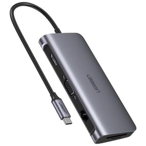 USB-концентратор  UGreen CM179 (40873), разъемов: 3, 12 см, серый