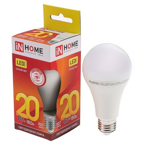 Лампа светодиодная IN HOME LED-A60-VC, Е27, 20 Вт, 230 В, 3000 К, 1900 Лм
