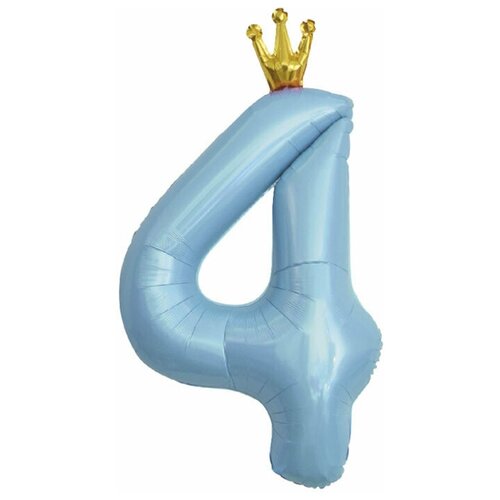 Воздушный шар фольгированный Falali Цифра 4, Золотая корона, голубой, 102 см