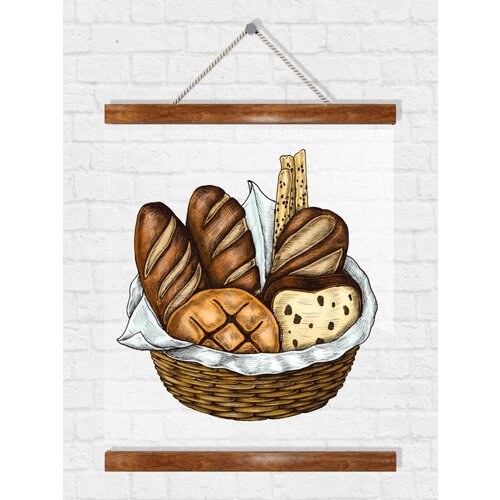 Постер / Плакат / Картина Прозрачный постер - Плетеная корзина с хлебом 40x50