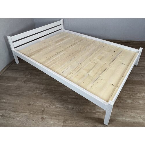 Кровать полутороспальная Классика из массива сосны со сплошным основанием, 200х120см (габариты 210х130), цвет белый