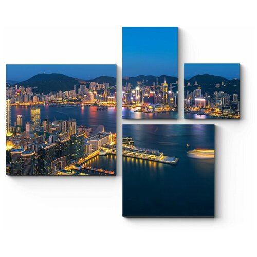Модульная картина Сияющий ночными огнями Гонконг122x102