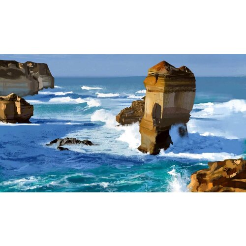 Картина на холсте 60x110 Альянс Лес "Арт Море Волны Скалы" на подрамнике / интерьер/ декор