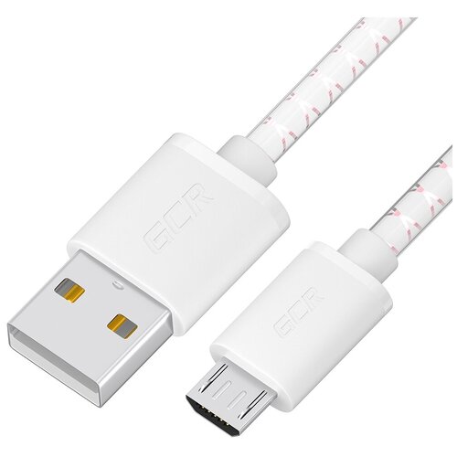 Кабель для зарядки телефона MicroUSB 3A QC 3.0 для Samsung Huawei Xiaomi (GCR-UA1U), белый; розовый, 1.5м