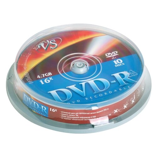 Диски DVD- R VS 4,7 Gb, комплект 10 шт Cake Box, VSDVDRCB1001