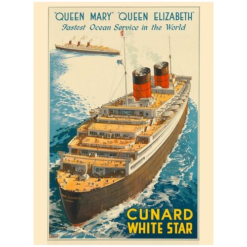 Постер / Плакат / Картина Корабли - Лайнеры Queen Mary and Queen Elizabeth 60х90 см в раме