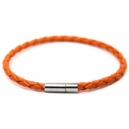 Плетеный браслет Handinsilver ( Посеребриручку ) Браслет плетеный кожаный с магнитной застежкой, 1 шт., размер 18 см, серебристый, оранжевый