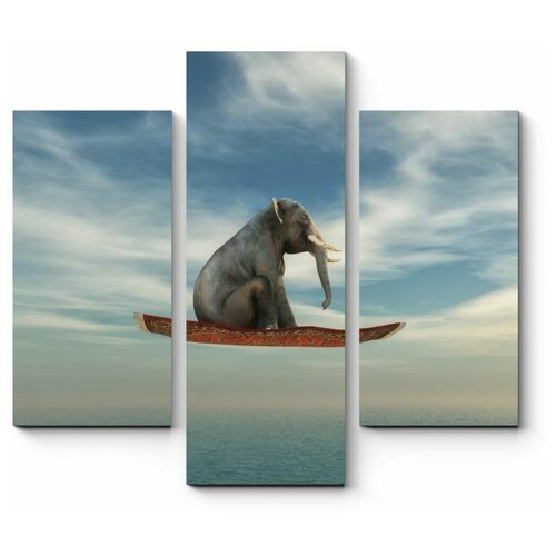 Модульная картина Слоны тоже любят летать 120x108