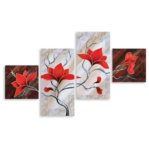 Модульная картина на холсте "Красные цветы" 170x106 см