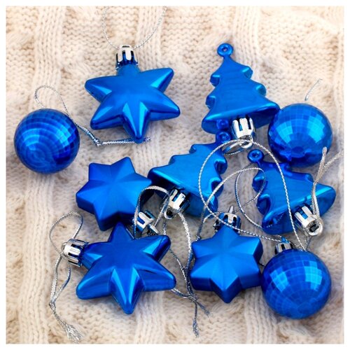 Набор елочных игрушек Зимнее волшебство Санда 4192508, синий, 4 см, 10 шт.