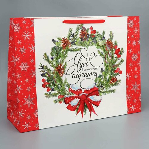 Пакет ламинированный горизонтальный «Новогодний венок», XXL 61 × 46 × 20 см