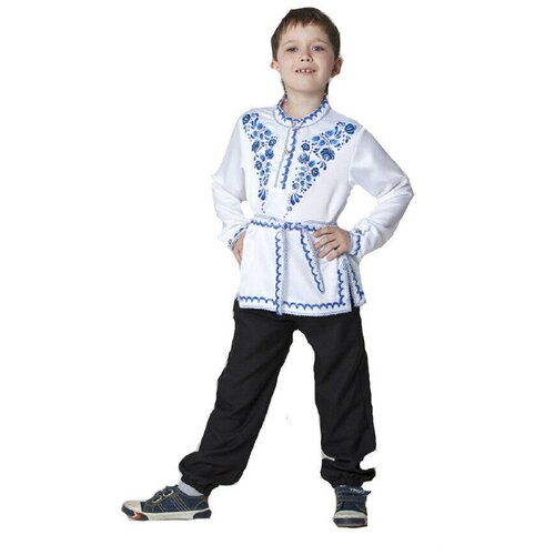 Карнавальный костюм Сималенд Косоворотка Гжель с поясом белая детская