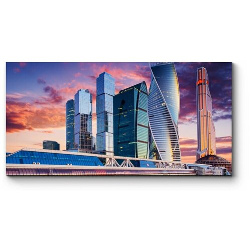 Модульная картина Бизнес центр на закате, Москва 60x30