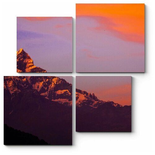 Модульная картина Оранжевый закат над гималайскими горами 110x110