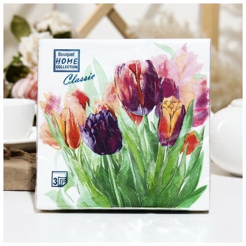 Салфетки бумажные Bouquet Home Collection Classic, Весенний букет , 3 слоя,33x33, 20 листов
