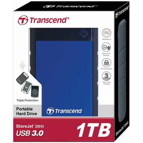 Жесткий диск Transcend USB 3.0 1Tb TS1TSJ25H3B StoreJet 25H3 (5400rpm) 2.5" синий