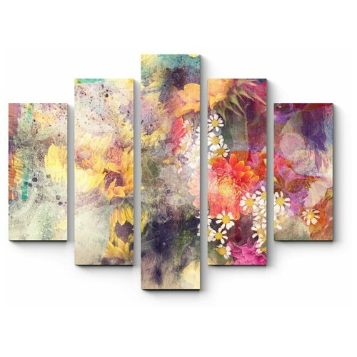 Модульная картина Подсолнухи и полевые цветы 145x116