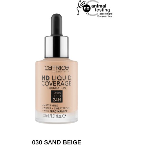 CATRICE Тональная эмульсия HD Liquid Coverage Foundation, 30 мл/130 г, оттенок: 030 Sand Beige, 1 шт.