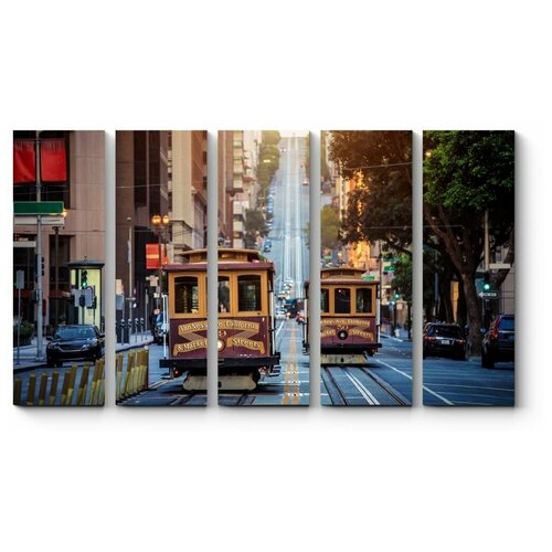 Модульная картина Два старинных трамвая по улицам Сан-Франциско100x60