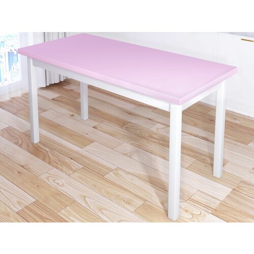 Стол кухонный Классика из массива сосны, столешница розового цвета 40 мм и белые ножки, 130х80х75 см