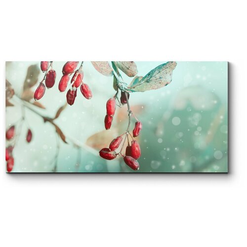 Модульная картина Красные ягоды, припорошенные снежком 60x30