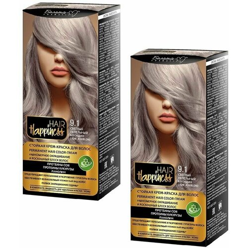 Белита-М Крем-краска для волос HAIR HAPPINESS стойкая, 2 шт, тон 9.1 светлый пепельный блондин