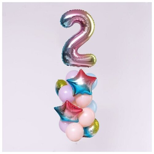 Букет из шаров «День рождения – нежность. 2 года», фольга, латекс, набор 15 шт.