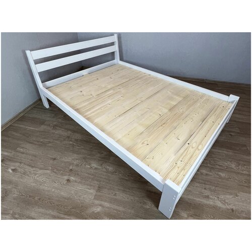 Кровать полутороспальная Мишка усиленная из массива сосны со сплошным основанием, 200х120 см (габариты 210х130), цвет белый