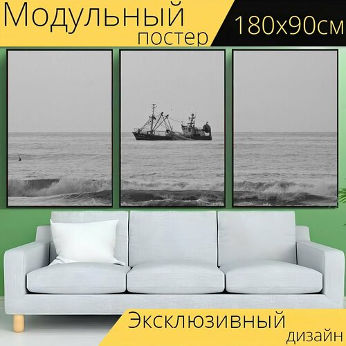 Модульный постер "Рыболовная лодка, судно, лодка" 180 x 90 см. для интерьера