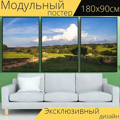 Модульный постер "Сельское, пейзаж, поле" 180 x 90 см. для интерьера