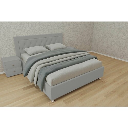 Односпальная кровать Алания 90x200 основание металлическое с ламелями велюр серый ножки 5 см