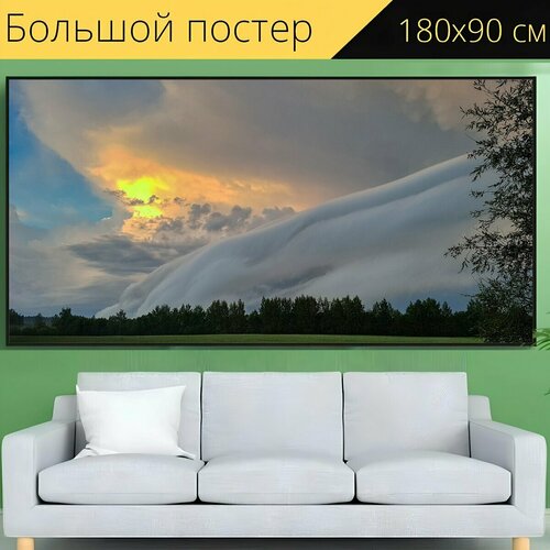 Большой постер "Буря, вечер, облака" 180 x 90 см. для интерьера