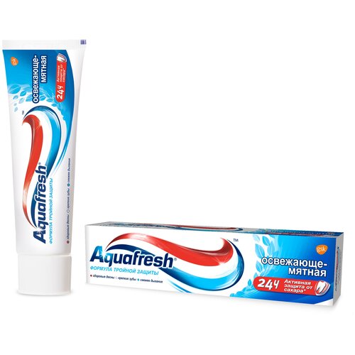 Зубная паста Aquafresh Тройная защита Освежающе-мятная, 100 мл, 100 г, 3 шт., белый/бирюзовый