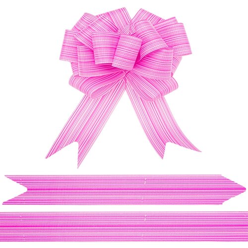 Декоративный бант-шар цветной в полоску для подарков 45 х 1500 мм (розовый) 20 шт.