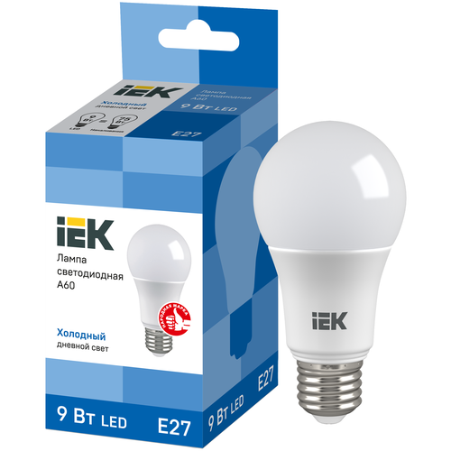 Лампа светодиодная IEK ECO 6500K, E27, A60, 9 Вт, 6500 К