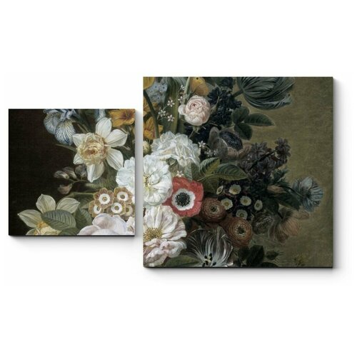 Модульная картина Пышный букет из роз, тюльпанов и ирисов 70x42