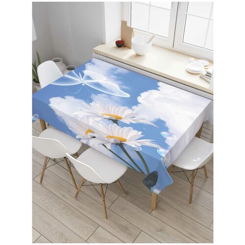 Скатерть прямоугольная JoyArty на кухонный стол "Прозрачная бабочка и ромашки" из оксфорда, 120x145 см