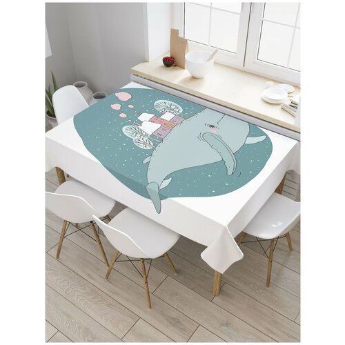Скатерть прямоугольная JoyArty на кухонный стол "Город на ките" из оксфорда, 120x145 см