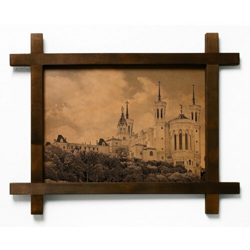 Картина "Базилика" из Франции с гравировкой на коже в деревянной раме - BoomGift