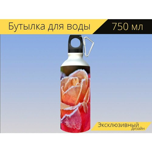 Бутылка фляга для воды "Роза, цвести, мороз" 750 мл. с карабином и принтом