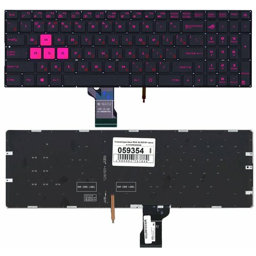 Клавиатура для ноутбука Asus ROG GL502VM черная без рамки с подсветкой, с красными кнопками