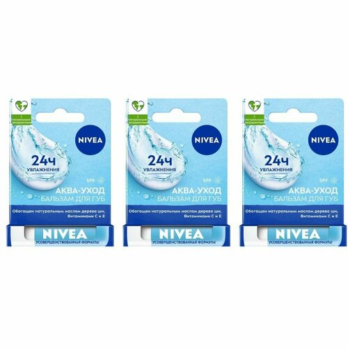 Nivea Бальзам для губ Аква забота, 4,8 г, 3 шт