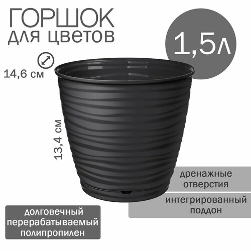 Горшок для цветов Saffron 1,5 л с поддоном (черный)