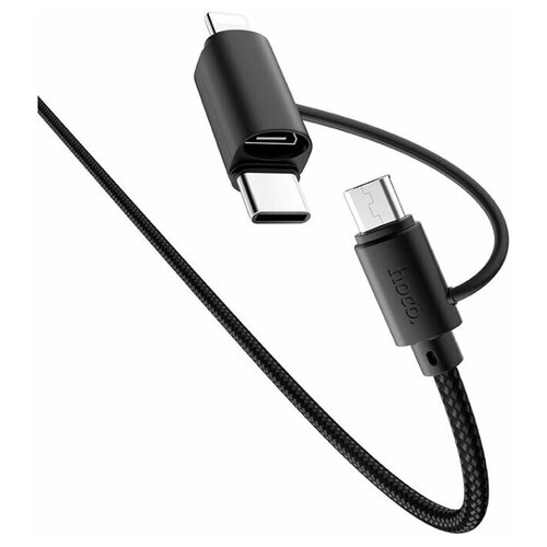 Кабель Hoco X41 USB - microUSB/Lightning/USB Type-C, 1 м, черный